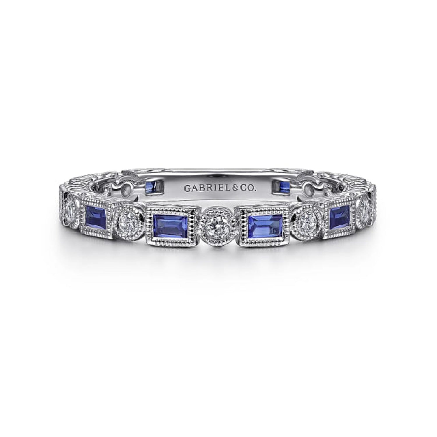 Gabriel & Co. Bezel Set Blue Sapphire & Diamond Stackable Ring - LR4380 – Ben Garelick