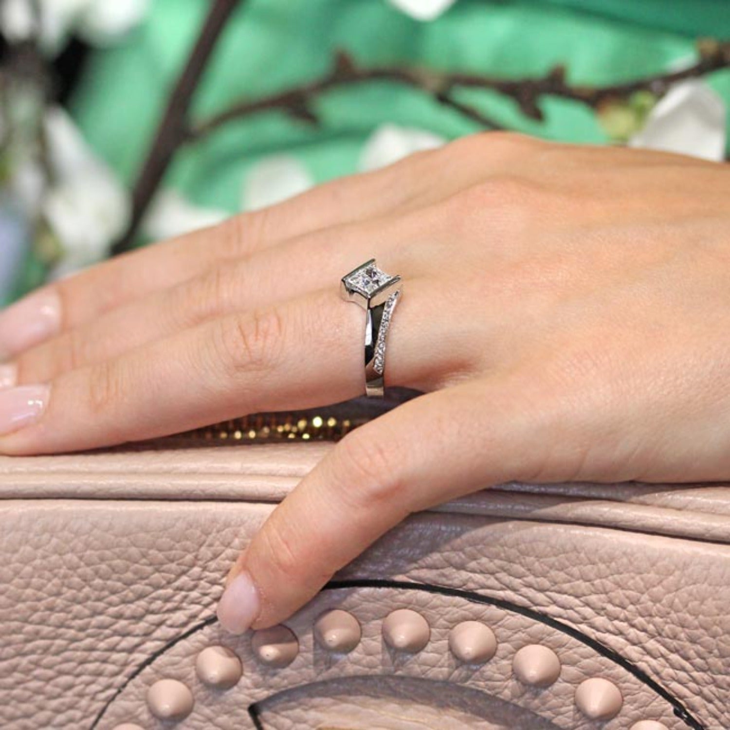 Barkev's Twist Half Bezel Set Princess-Cut Diamond Engagement Ring ...