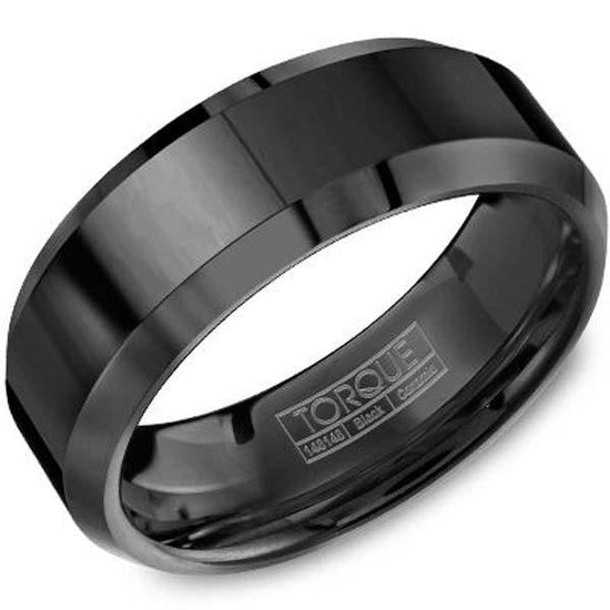CrownRing Torque 8mm Polished Black Ceramic Wedding Band - TU-0037 ...