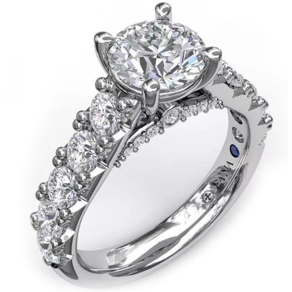 Fana Large Round Side Diamond Shared Prong Diamond Engagement Ring ...