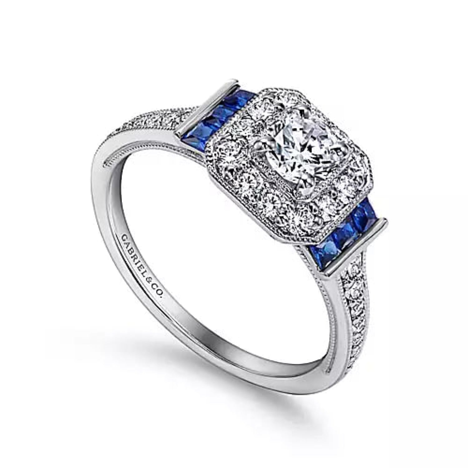Gabriel & Co. Vintage Style Blue Sapphire & Diamond Engagement Ring ...