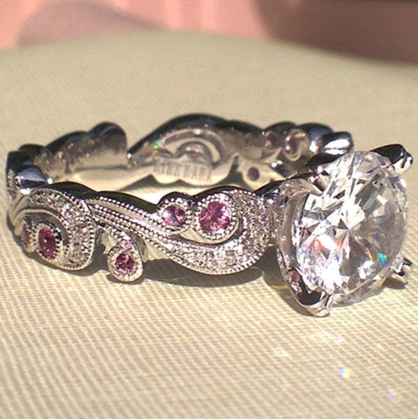 Kirk Kara "Angelique" Scrollwork Pink Sapphire Diamond Engagement Ring ...