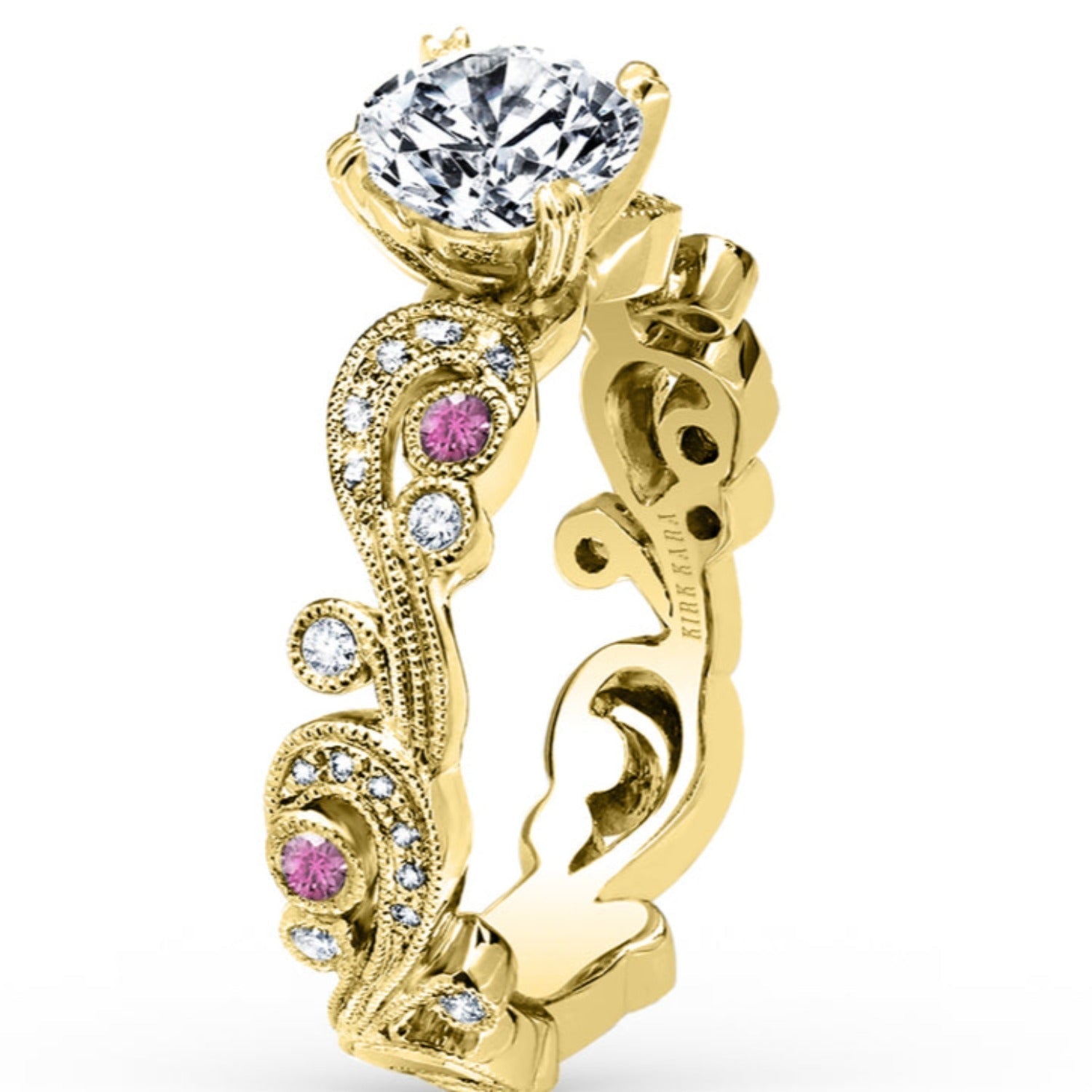 Kirk Kara "Angelique" Scrollwork Pink Sapphire Diamond Engagement Ring ...