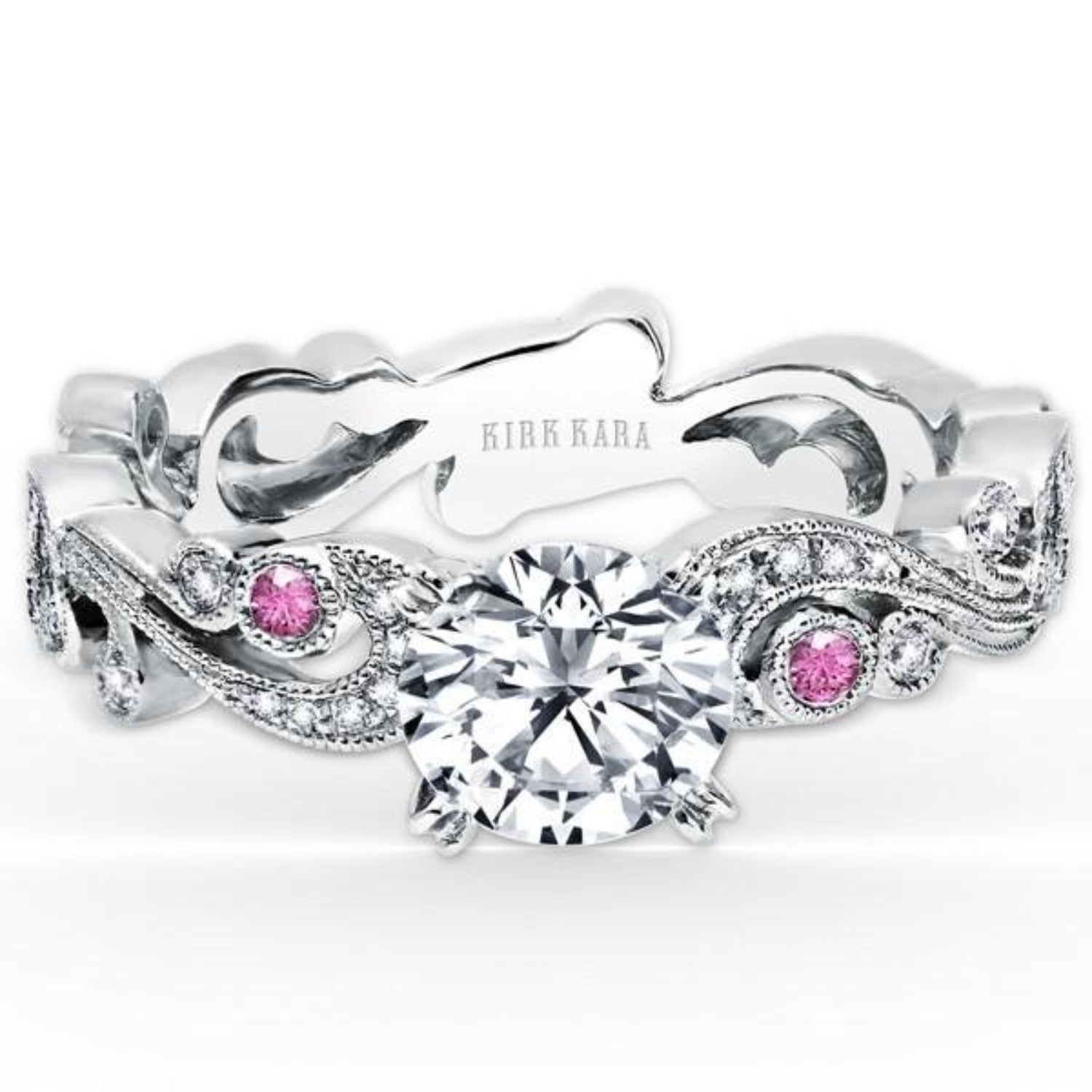 Kirk Kara "Angelique" Scrollwork Pink Sapphire Diamond Engagement Ring ...