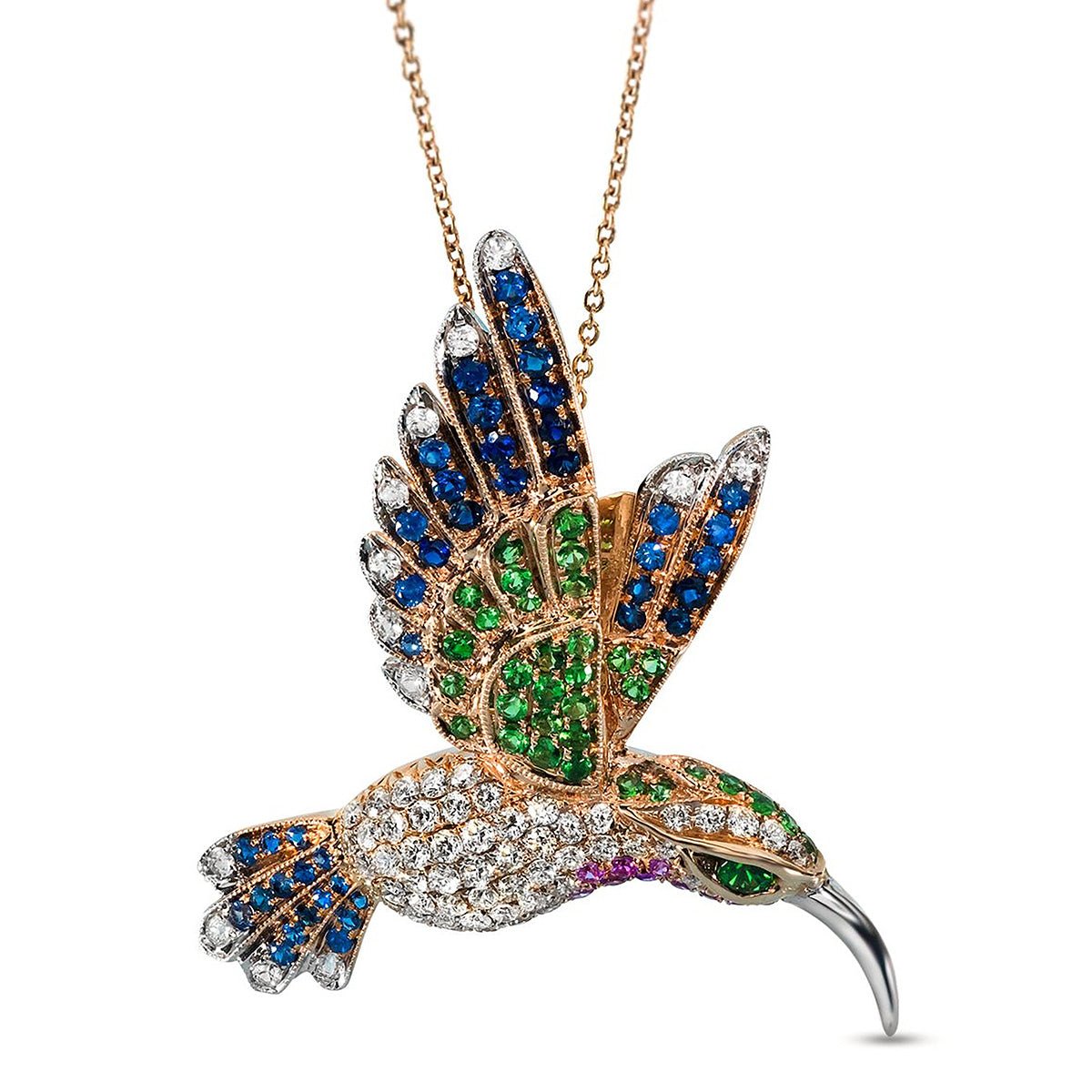 Le Vian Exotics Multi-Colored Gemstone & Diamond Hummingbird Pendant ...